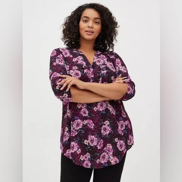 torrid | Tops | Torrid Leopard Floral Harper Georgette Pullover 34 ...
